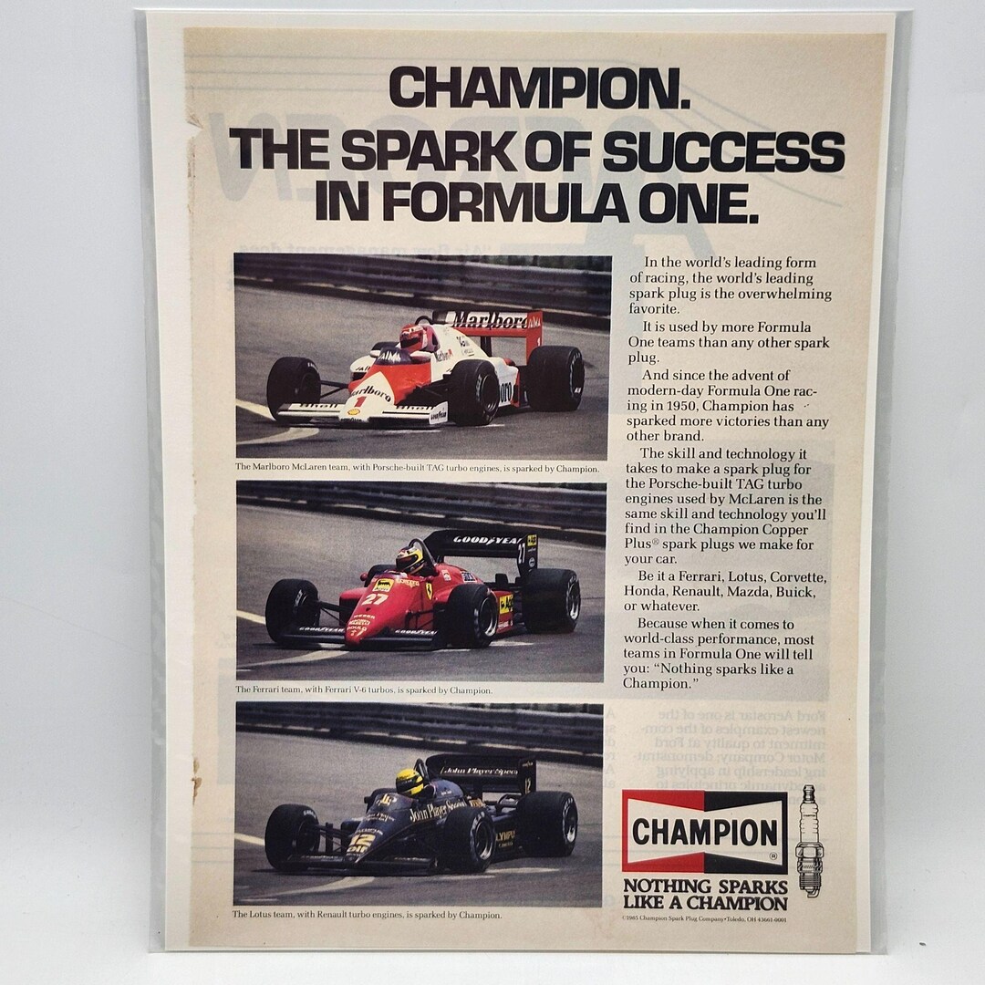 Champion Spark Plug Formula One Racing Magazine Print Ad Mclaren ...