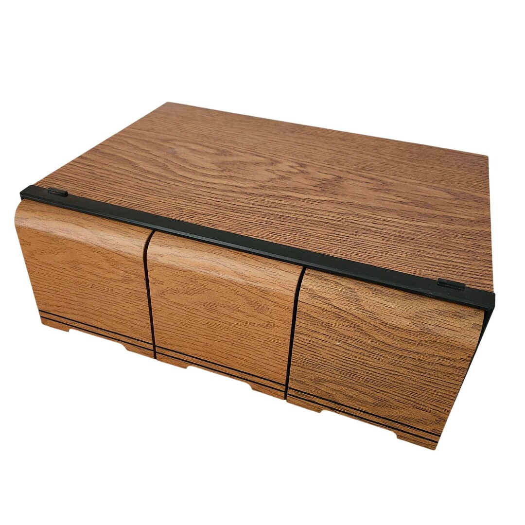 Vintage 60 CD Compact Disc Storage Box Faux Wood Organizer 3 Drawers ...