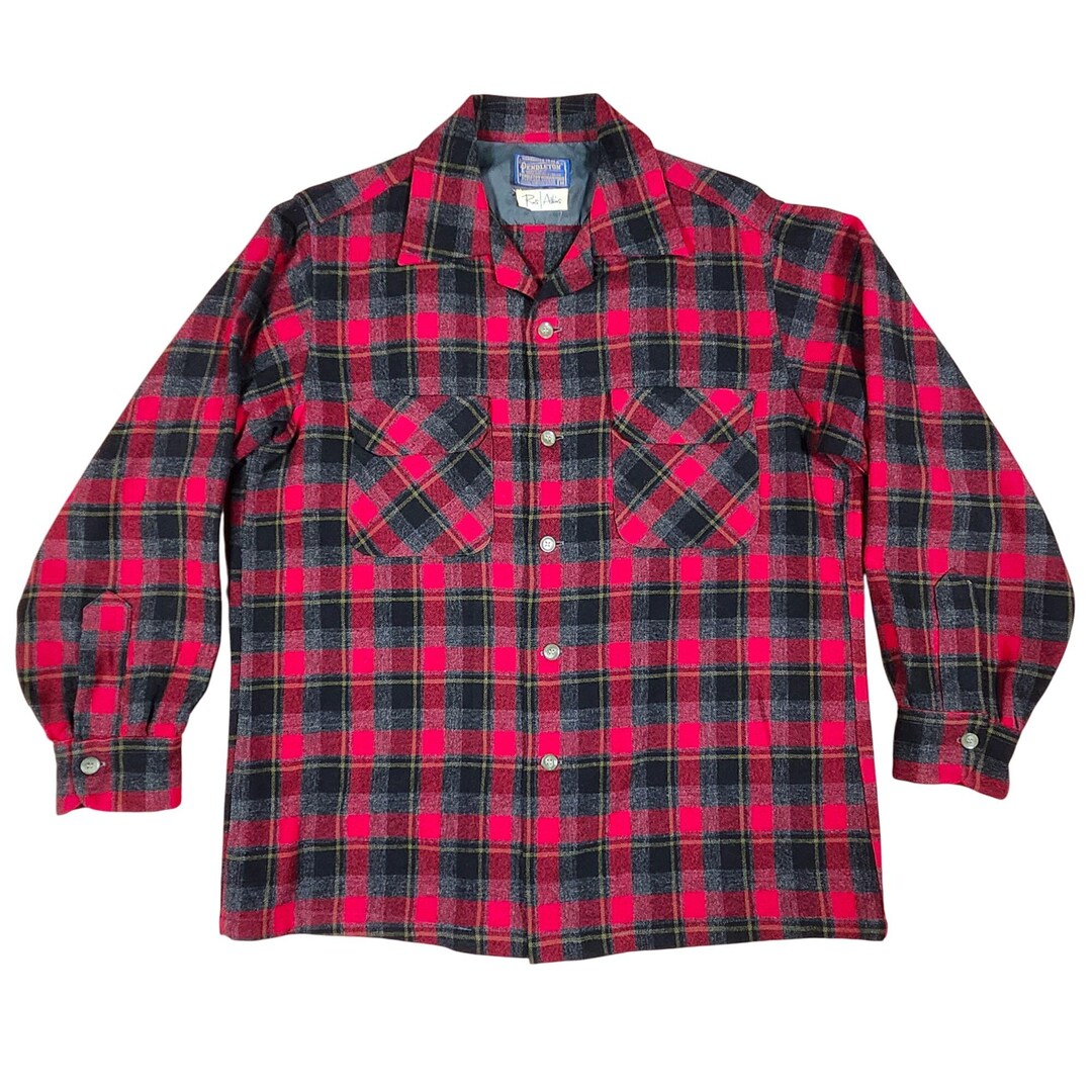 Pendleton Roos Atkins Flannel Shirt Red Black Plaid Wool Long Sleeve Md ...
