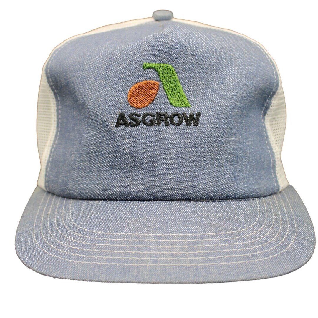 ASGROW Seed Mesh Trucker Snapback Hat Cap Vintage Lt Blue Denim Style K ...