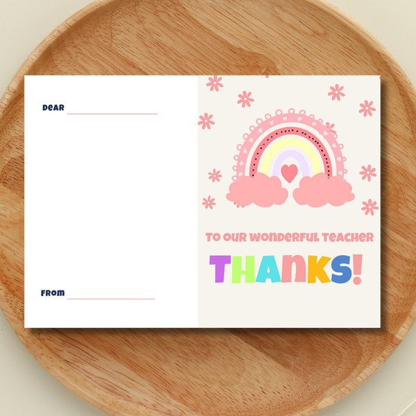 Teacher Thank You Card Printable, End of School Year Instant Download ...