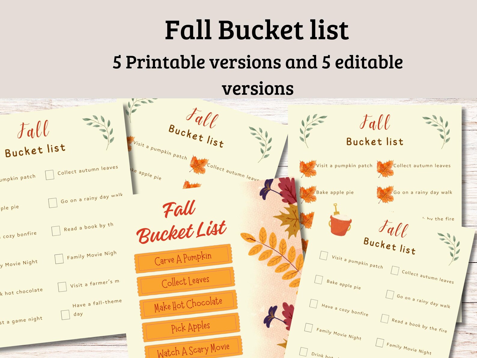 Fall Bucket List Printable, Fall Bucket List Template Editable ...