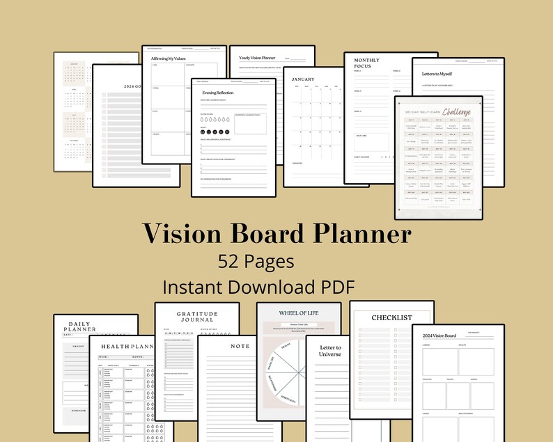 2024 Vision Board & Self-care Digital Template Bundle - Etsy