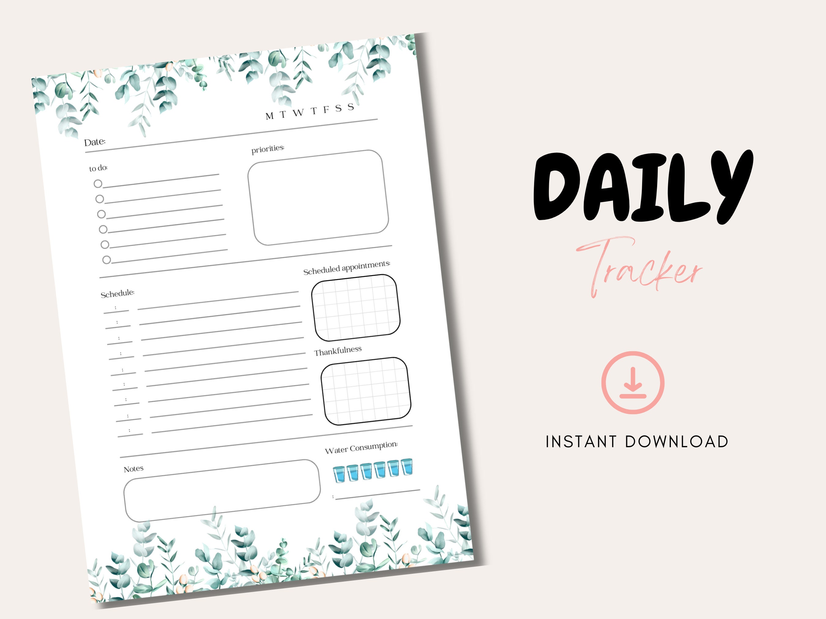 Printable Daily Planner, Printable Daily Planner Sheet, PDF Printable ...