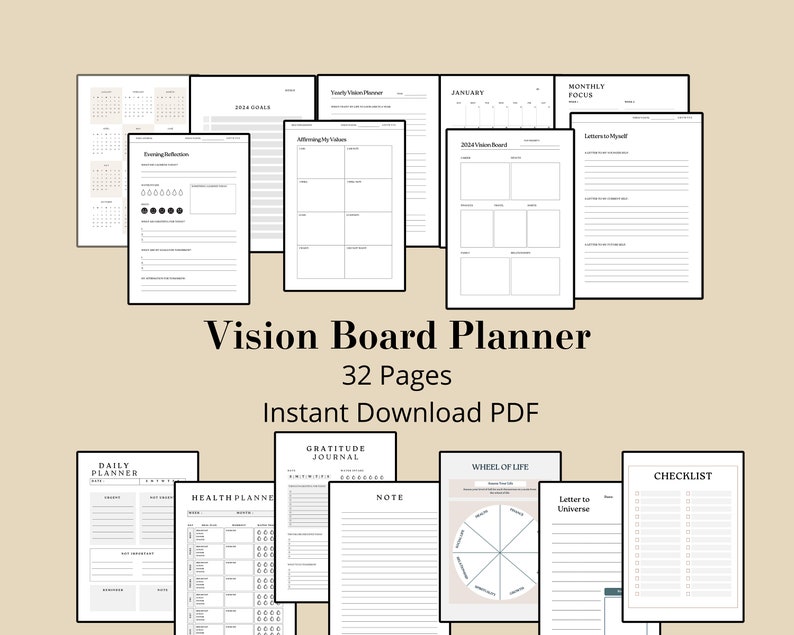 Vision Board Printables. Self-care Worksheet. Ebook Canva Template ...