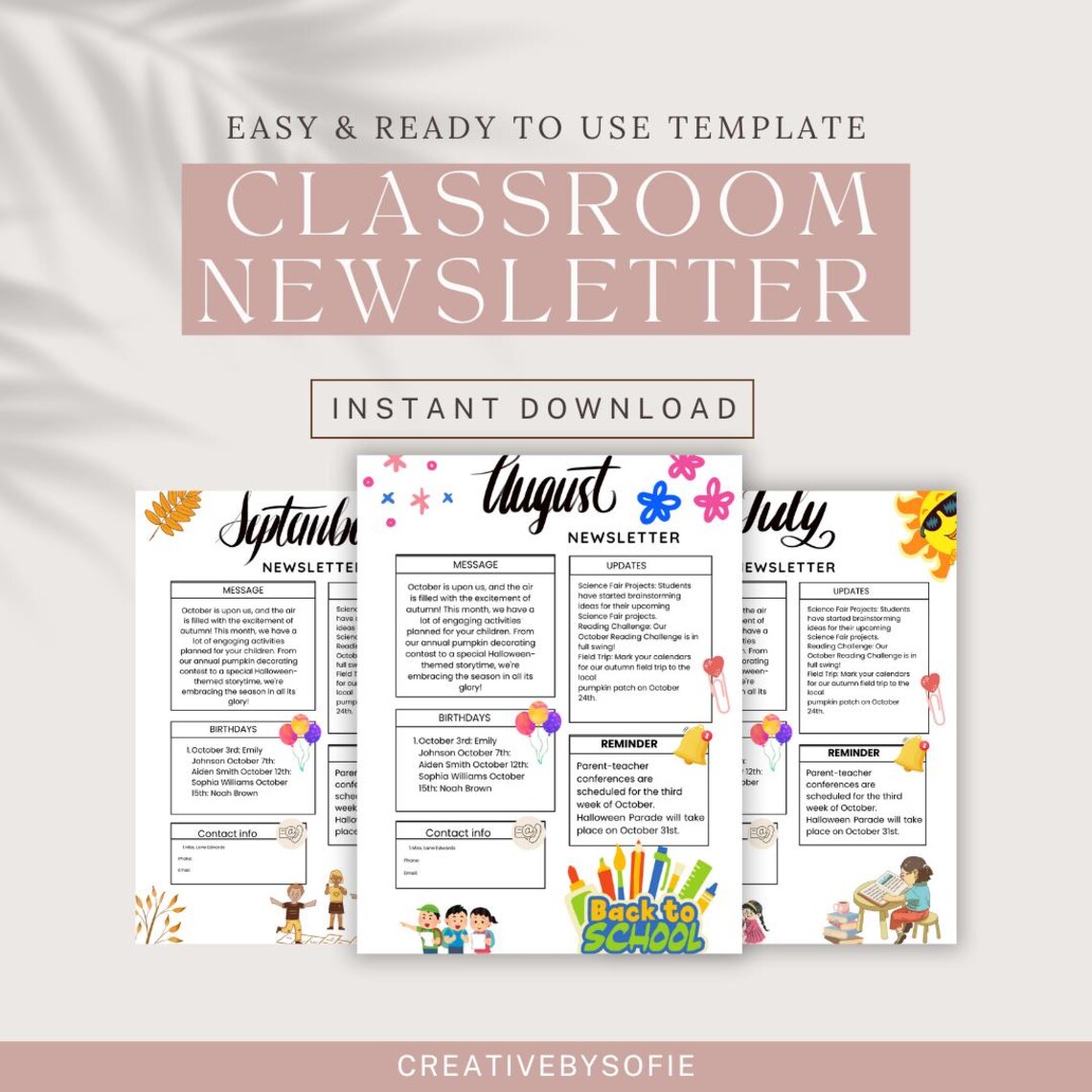 Editable Canva Template for Monthly School and Teacher Newsletters - Etsy