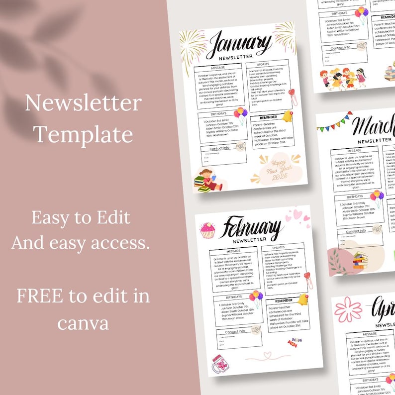 Newsletter Template, Editable Newsletter, Monthly Newsletter, School ...