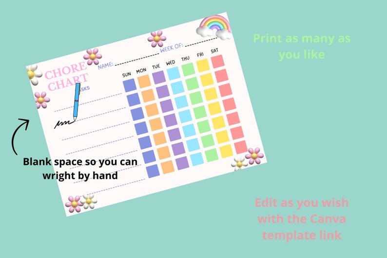 Kids Chore Chart Responsibility Chart Printable Chore Chart for Kids ...