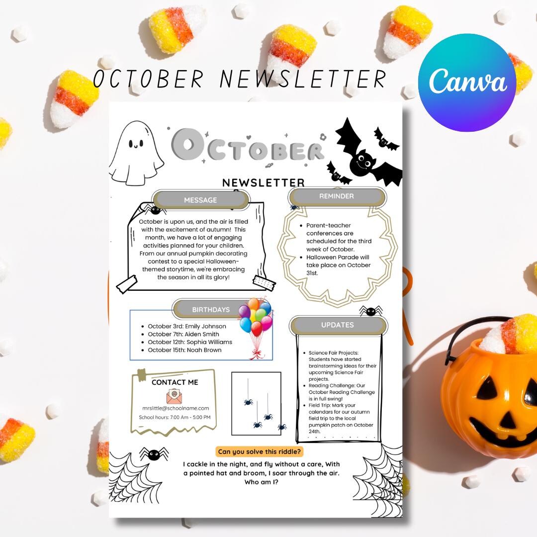Editable October School and Classroom Canva Template for Monthly ...