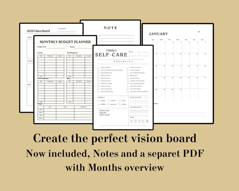 2024 Vision Board & Self-care Digital Template Bundle - Etsy