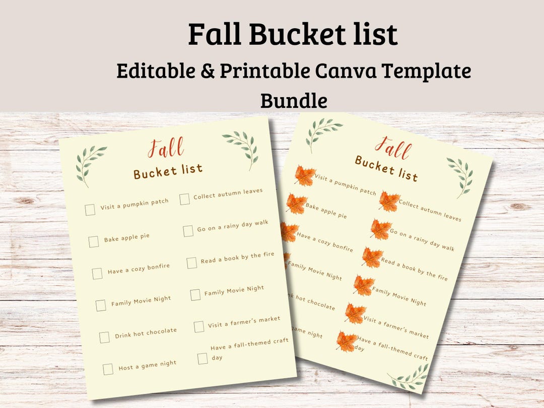 Fall Bucket List Printable, Fall Bucket List Template Editable, Editable Bucket List, Canva ...