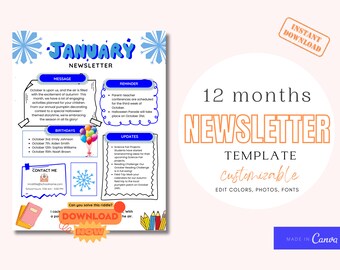 February Newsletter Template, Editable Newsletter, Monthly Newsletter ...