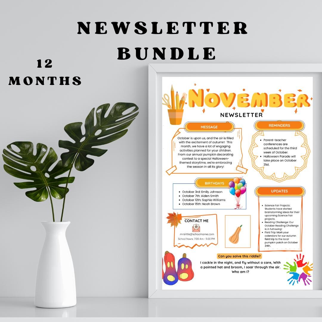 Customizable Monthly School Newsletter Template for Teachers on Canva ...