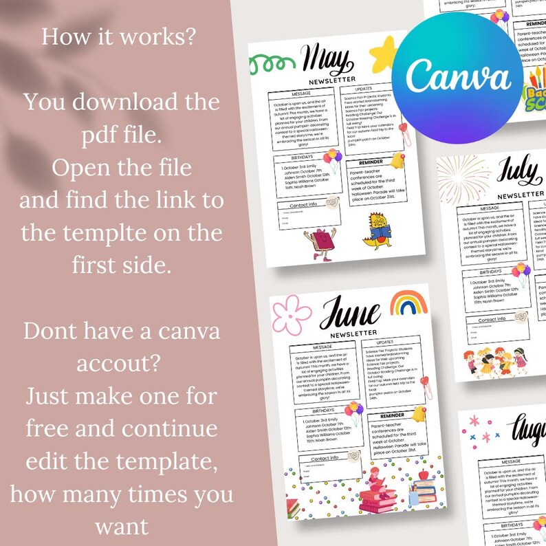 Newsletter Template, Editable Newsletter, Monthly Newsletter, School ...