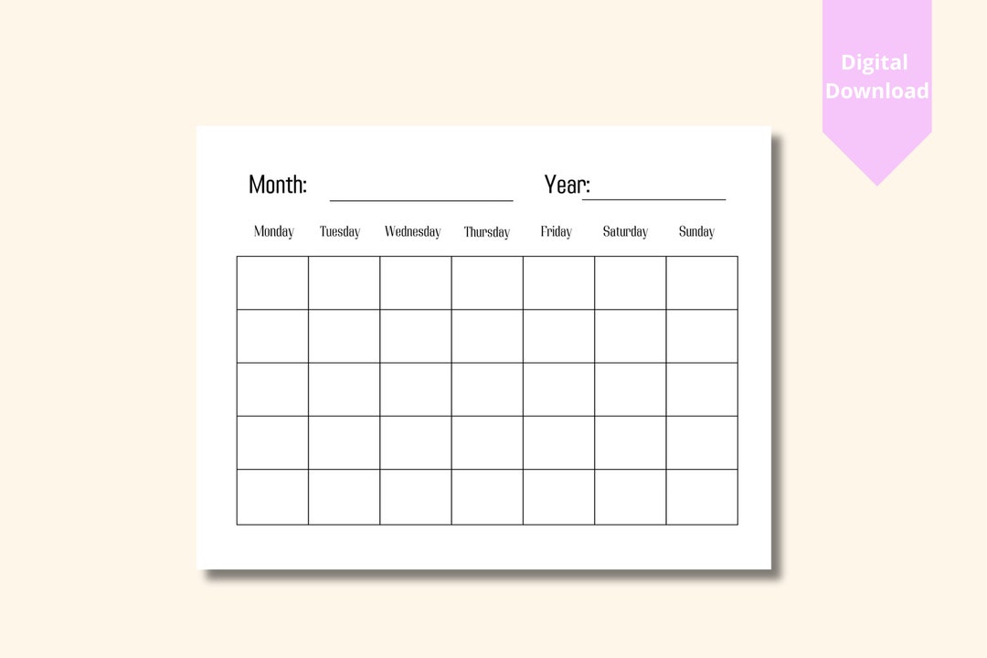 Monthly Blank Calender, Simple Calendar, Printable Calendar Pages, PDF ...