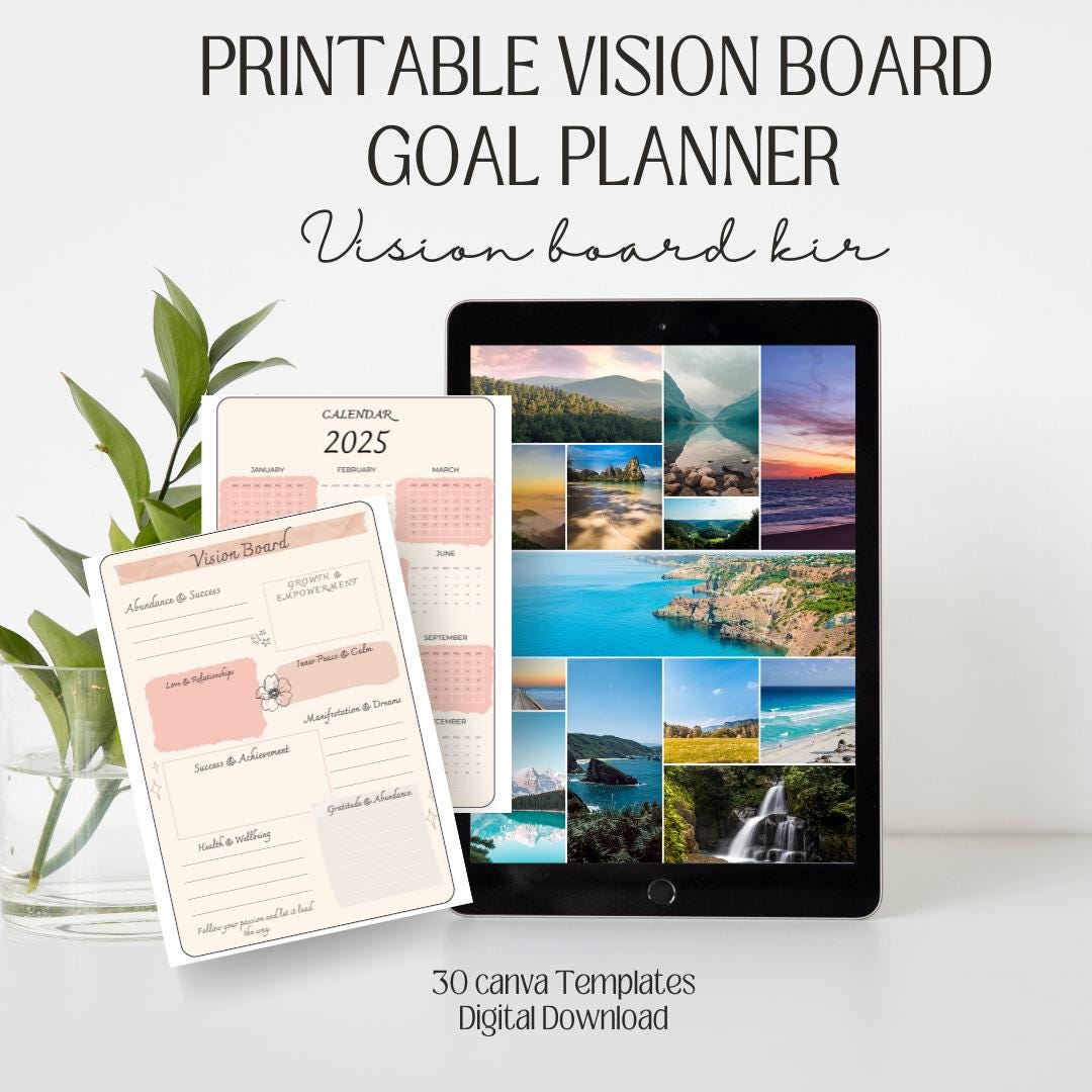 Vision Board & Goal Planner PLUS Inspiration Pic Kit PDF | New Year's ...