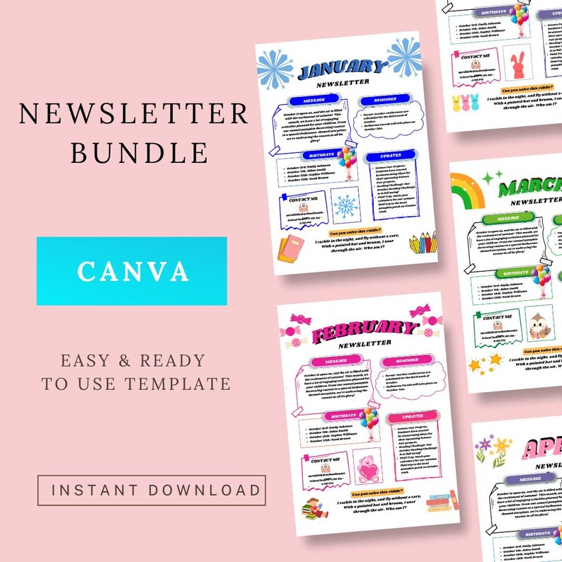 Newsletter Template, Editable Newsletter, Monthly Newsletter, School ...