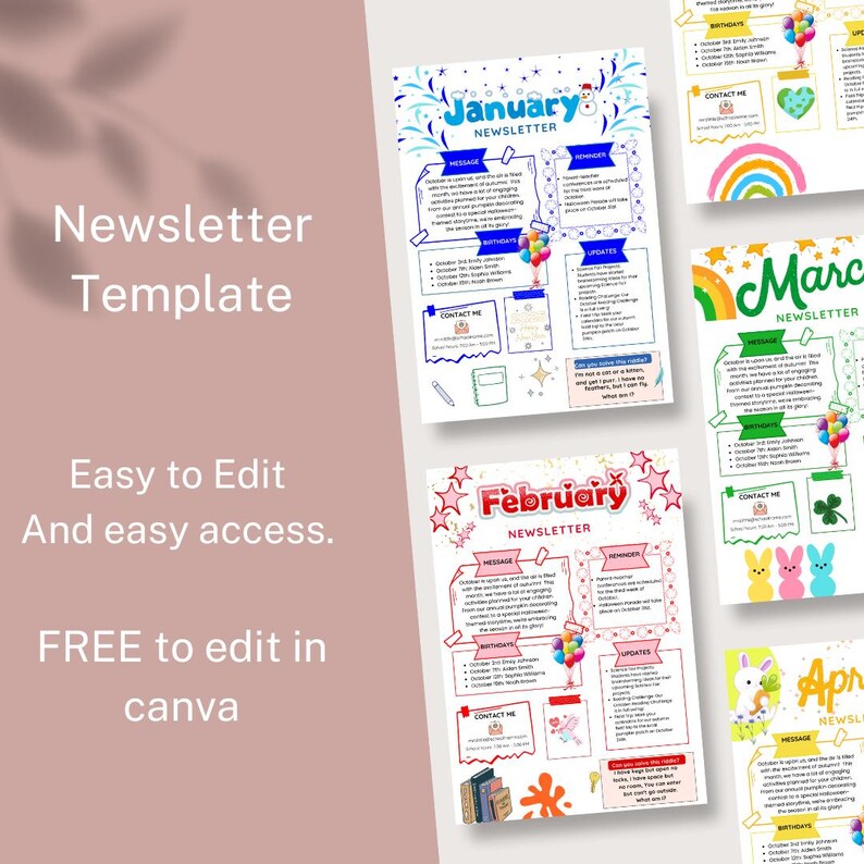 Newsletter Template, Editable Newsletter, Monthly Newsletter, School ...