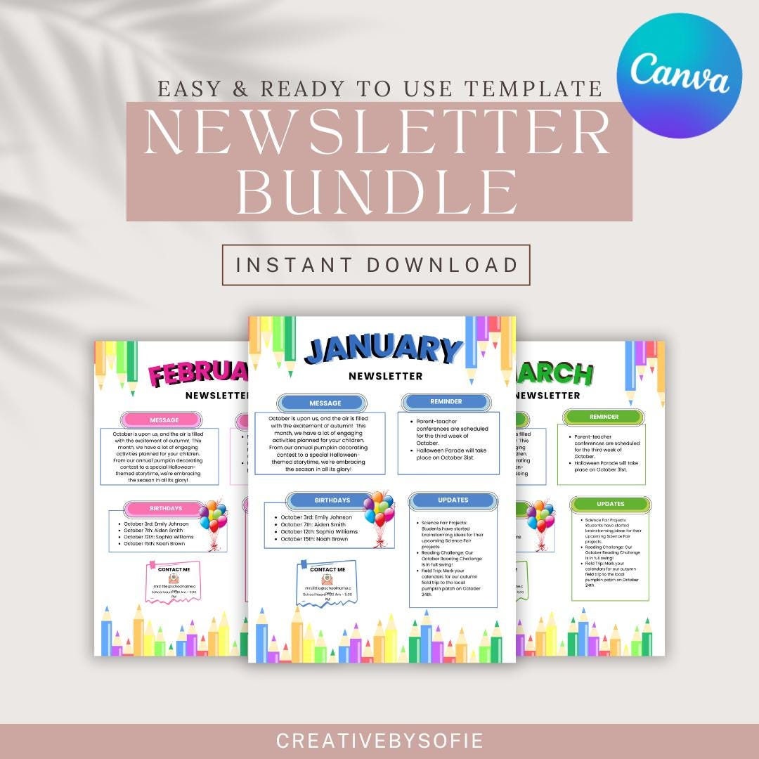 Customizable Monthly School and Classroom Newsletter Template - Etsy
