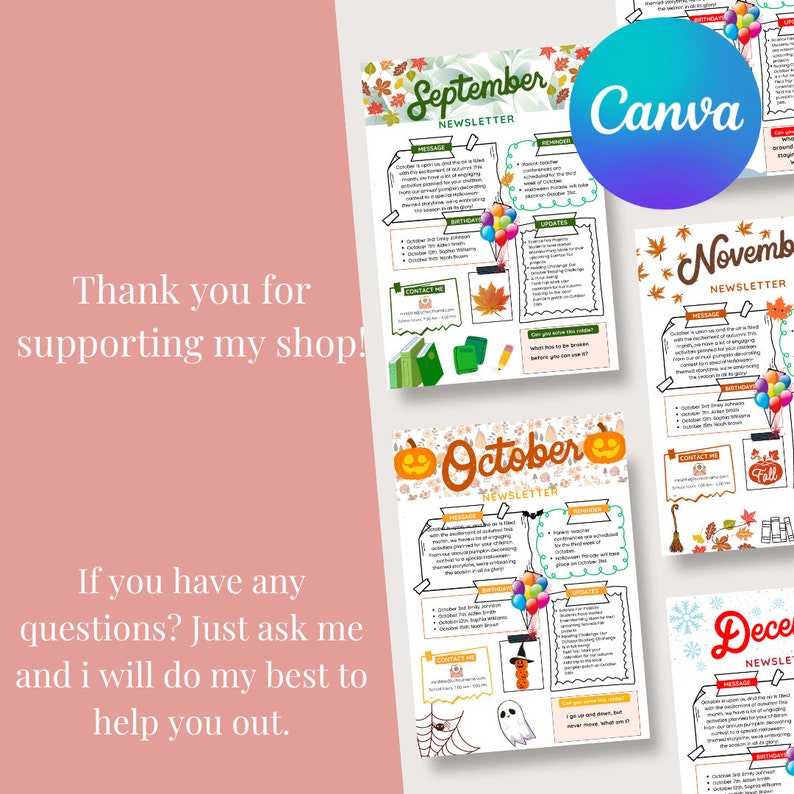 Newsletter Template, Editable Newsletter, Monthly Newsletter, School ...