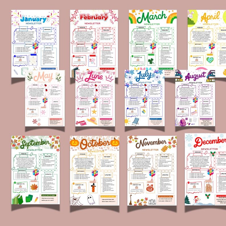 Newsletter Template, Editable Newsletter, Monthly Newsletter, School ...