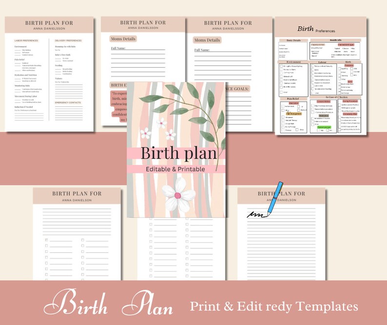 Birth Plan Template Bundle, Pregnancy Planner, Labor and Delivery ...