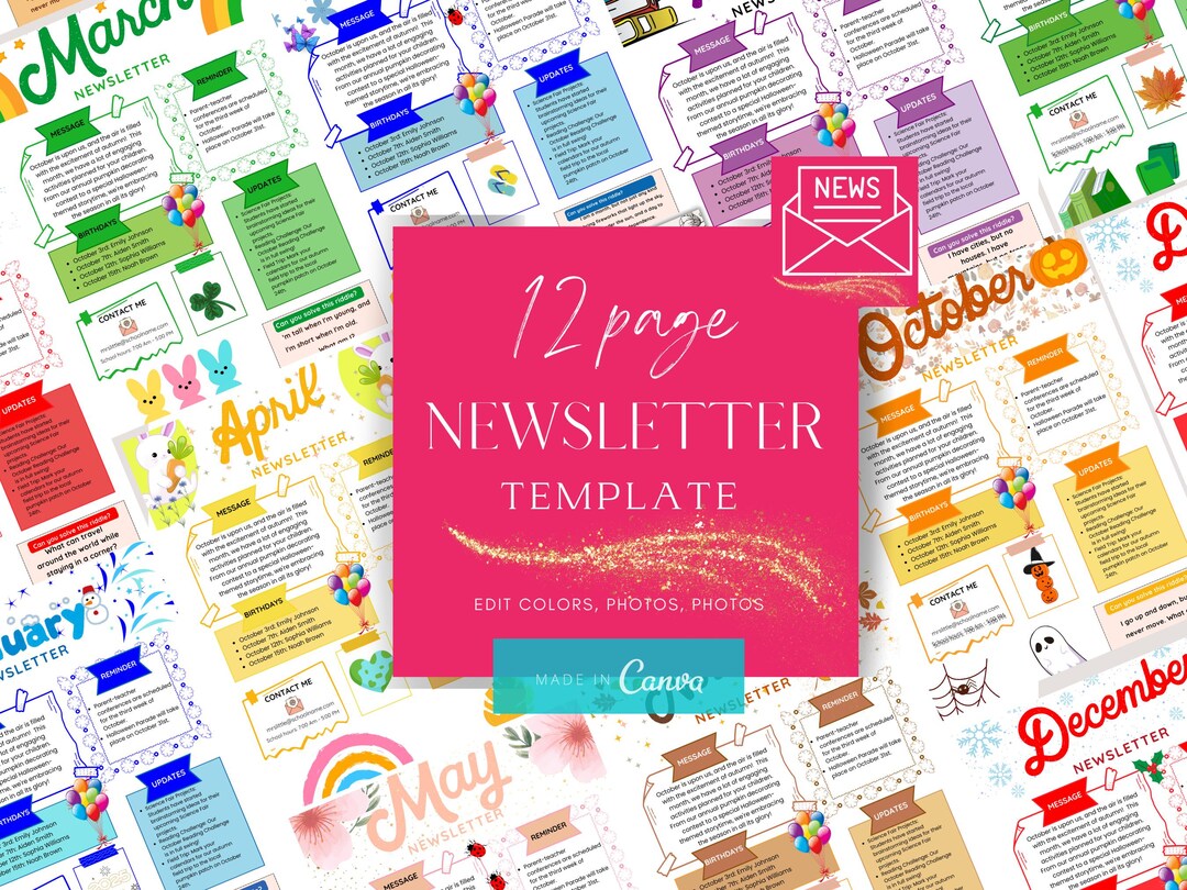 Editable Monthly Printable Newsletter Template for School and Classroom ...