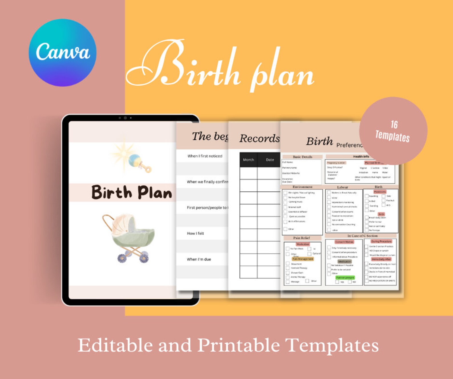 Birth Plan Template Bundle, Pregnancy Planner, Labor and Delivery ...
