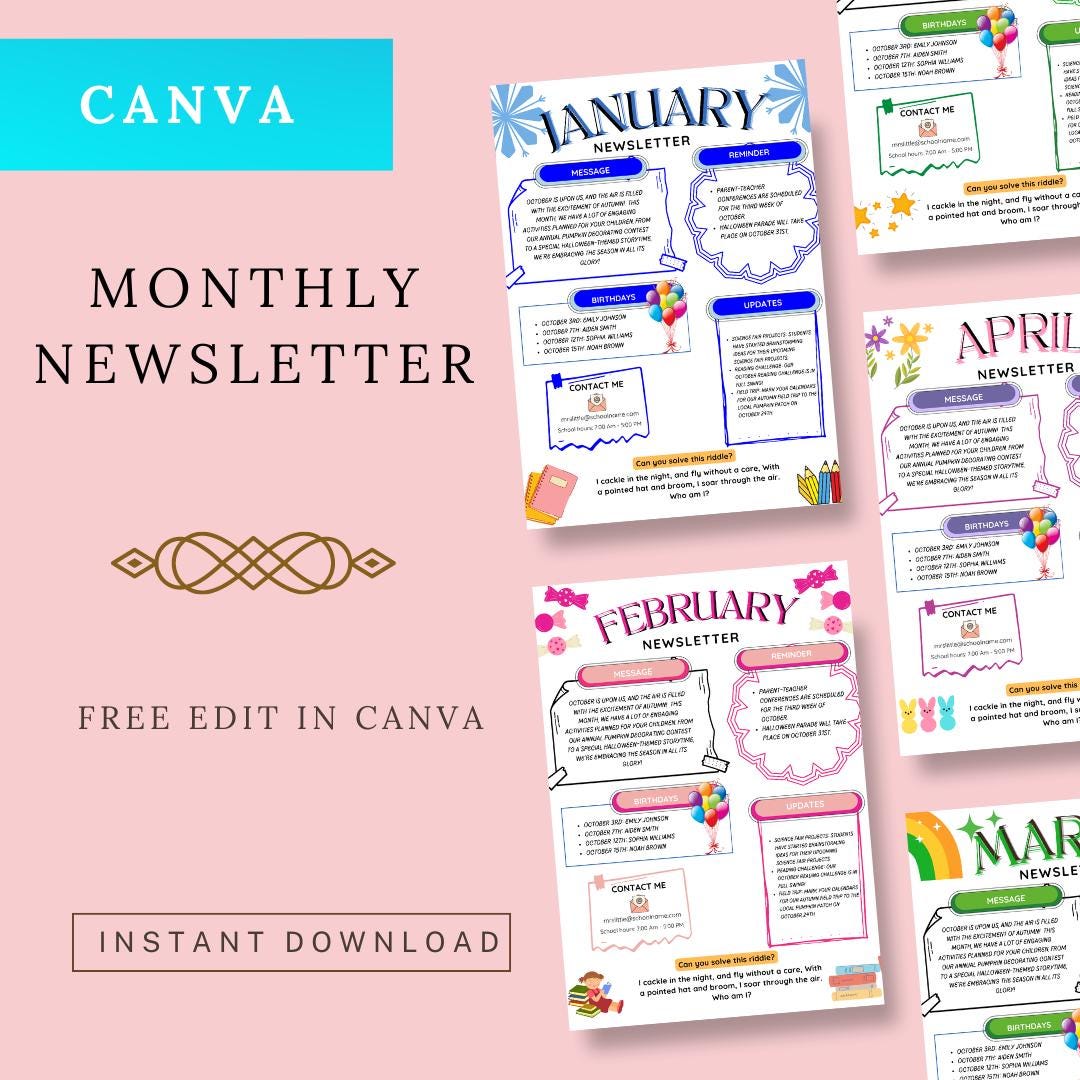 Editable Canva Template for Monthly Teacher and Classroom Newsletters ...