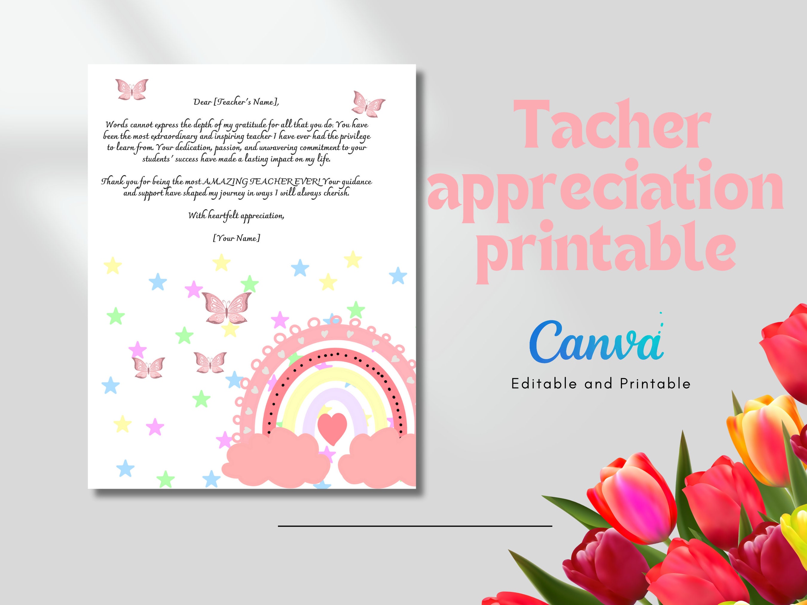 Teacher Appreciation Printable Gift Thank You Card for School ...