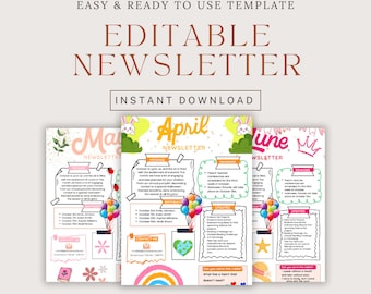 Newsletter Template, Editable Newsletter, Monthly Newsletter, School ...