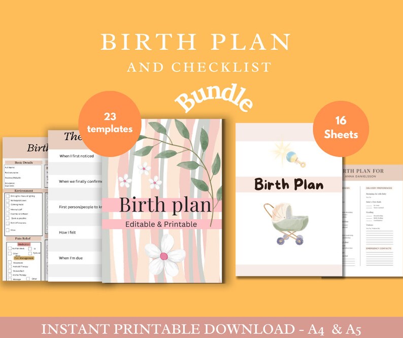 Birth Plan Template Bundle, Pregnancy Planner, Labor and Delivery ...