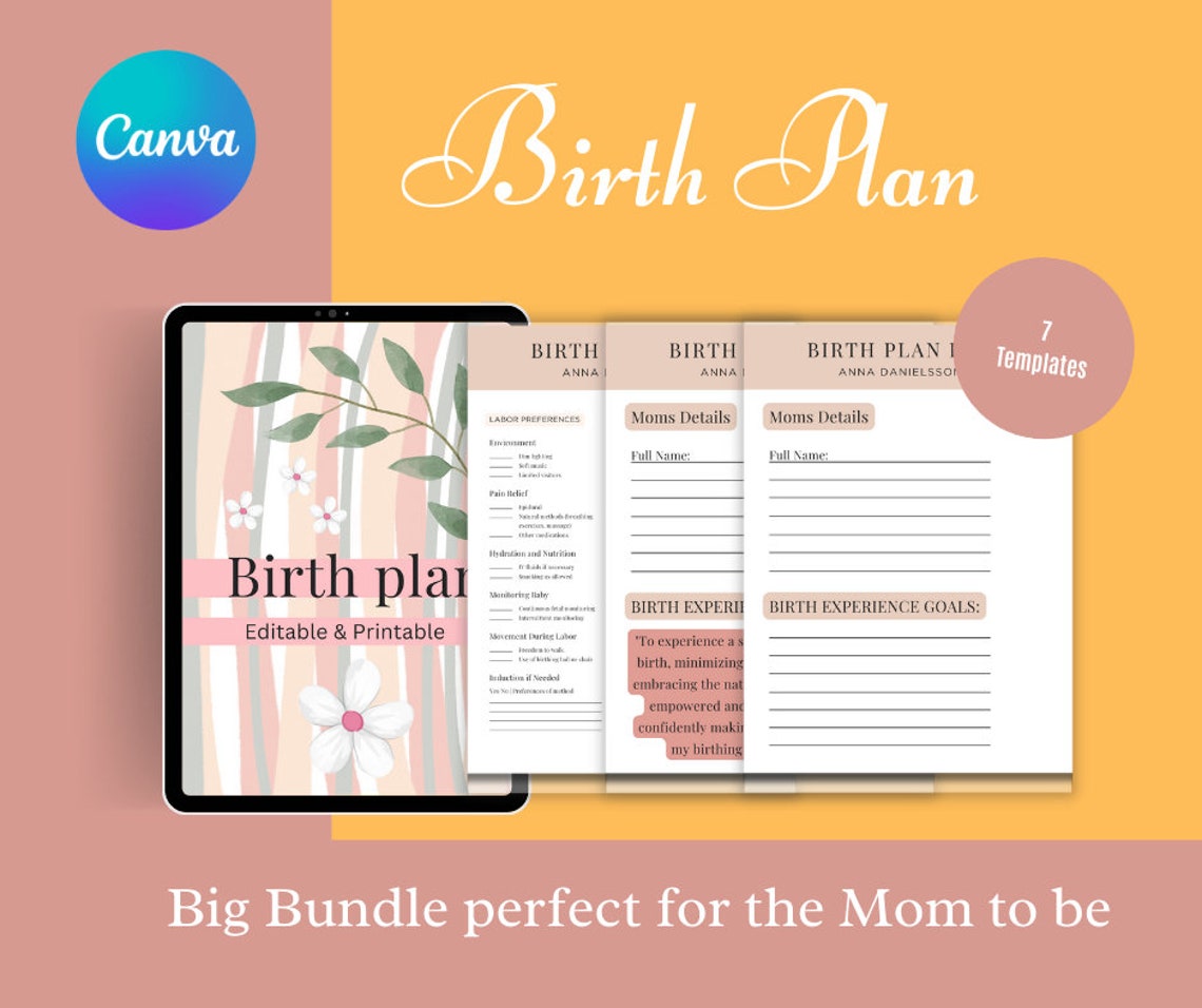 Birth Plan Template Bundle, Pregnancy Planner, Labor and Delivery ...