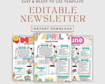 March Newsletter Template, Editable Newsletter, Monthly Newsletter ...
