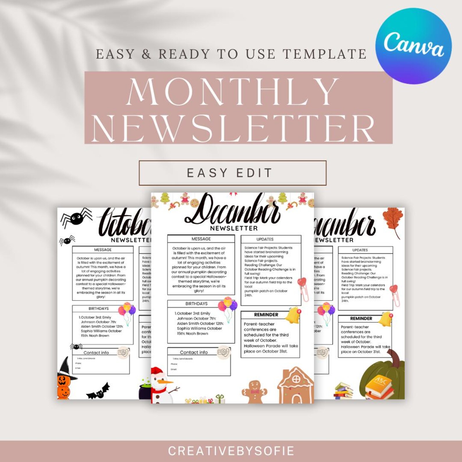 Editable Canva Template for Monthly School and Teacher Newsletters - Etsy