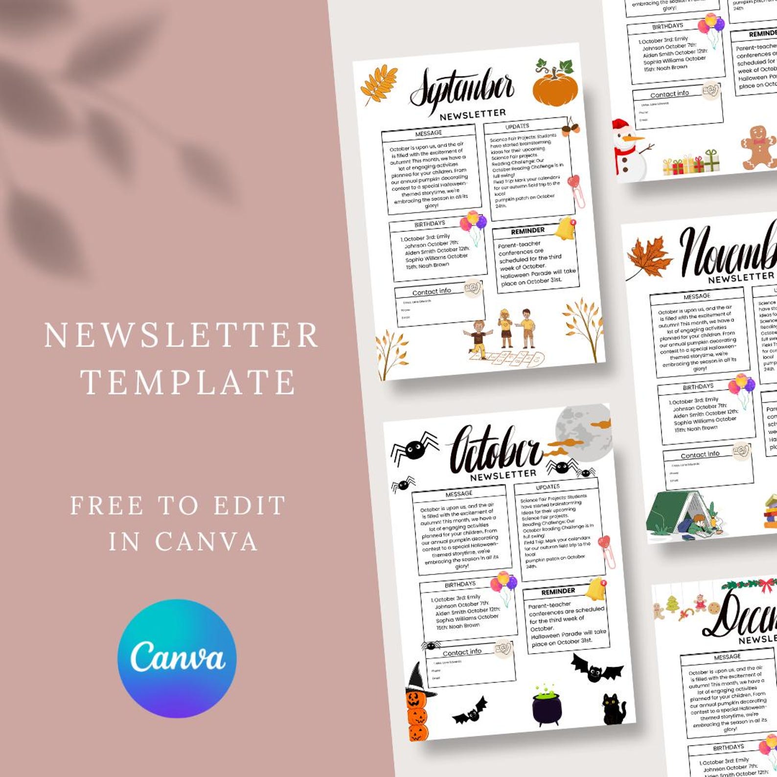 Editable Canva Template for Monthly School and Teacher Newsletters - Etsy