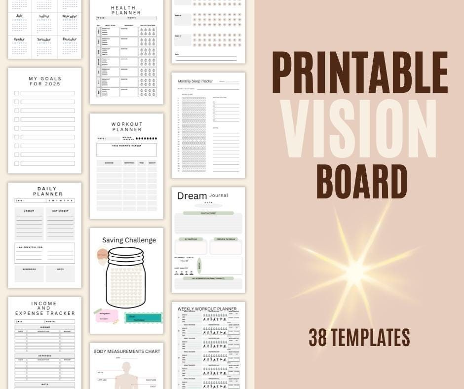 Vision Board – A4, Editable & Printable PDF Bundle, Sleep Tracker ...
