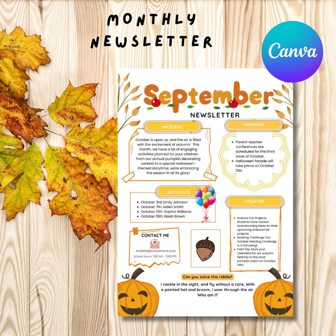 Editable September School Classroom Newsletter Canva Template - Etsy