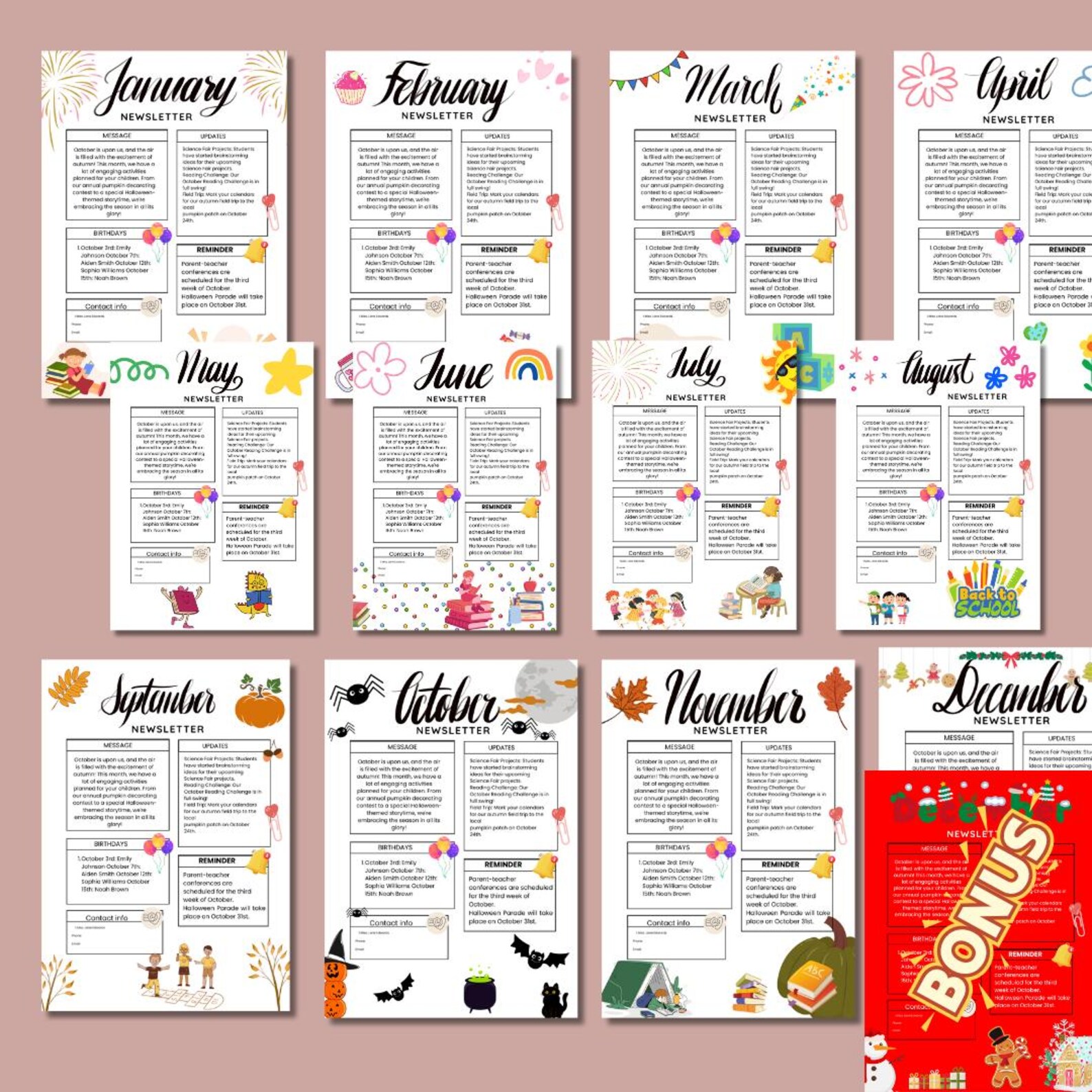 Editable Canva Template for Monthly School and Teacher Newsletters - Etsy