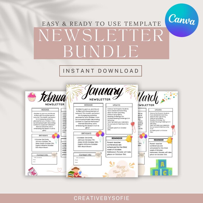 Newsletter Template, Editable Newsletter, Monthly Newsletter, School ...
