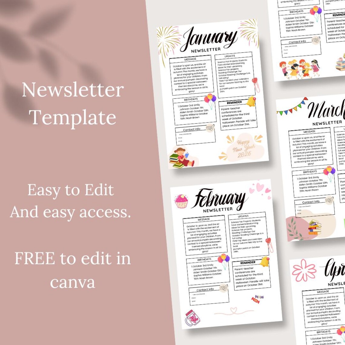 Editable Canva Template for Monthly School and Teacher Newsletters - Etsy