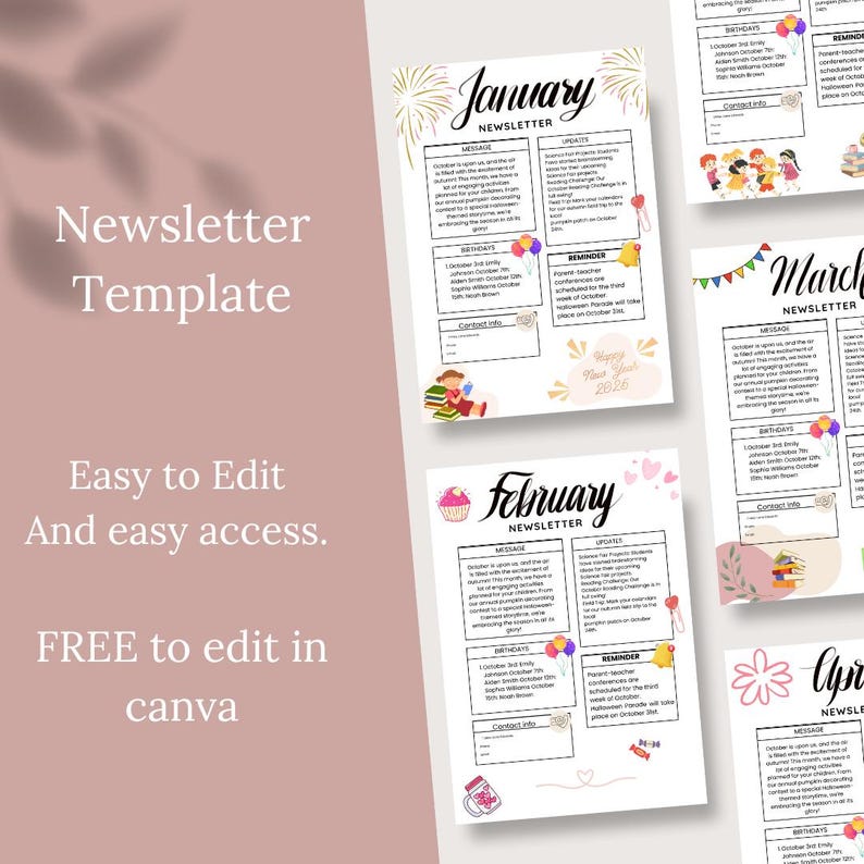 Editable Canva Template for Monthly School and Teacher Newsletters - Etsy