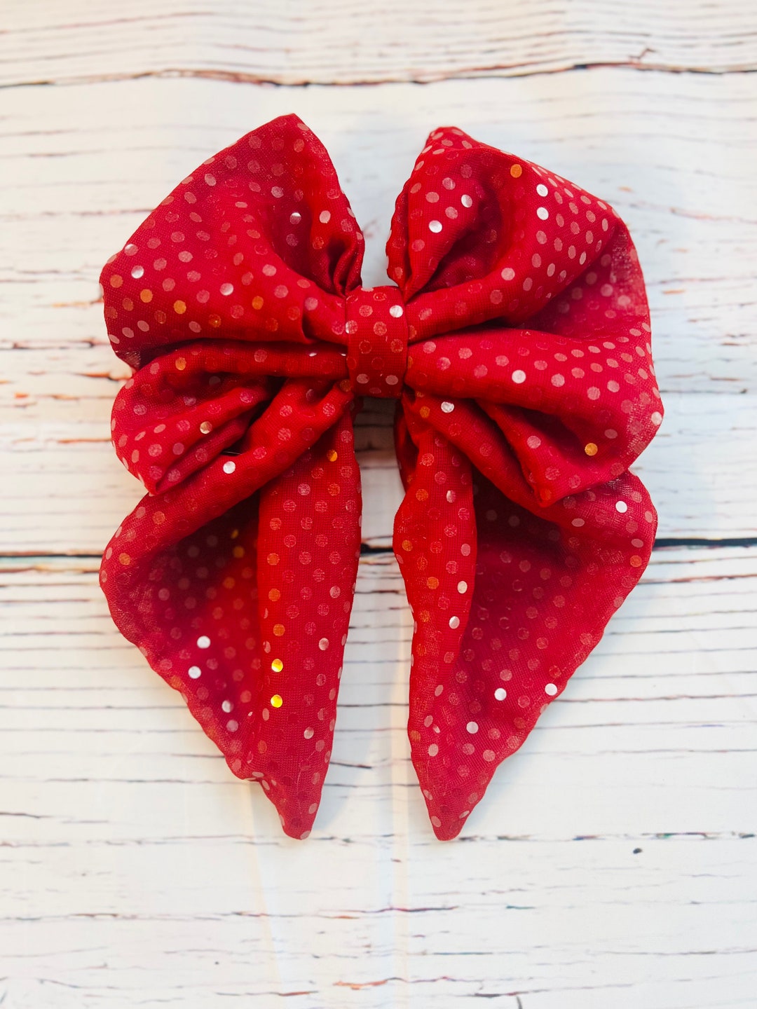 Giant Adult Hair Bow Crimson Sequin With French Barrette Oversized - Etsy