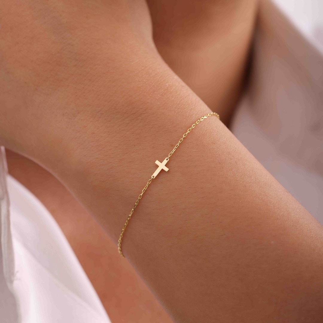 Dainty 14K Gold Cross Bracelet: Christian Baptism Gift - Etsy