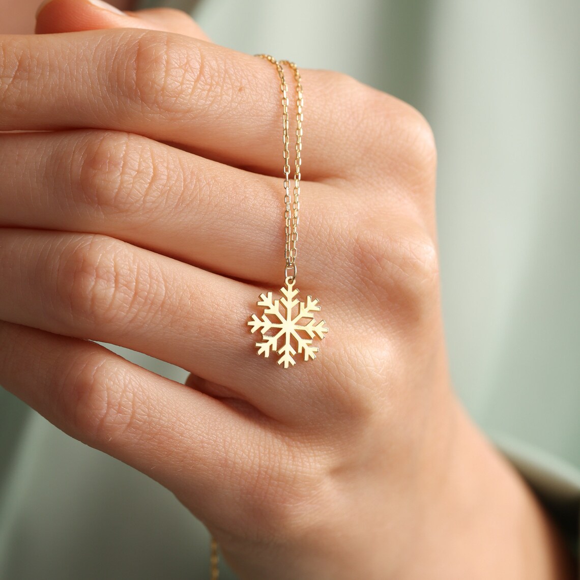 Dainty Snowflake Pendant, 14K Gold Snowflake Necklace, Winter Jewelry ...
