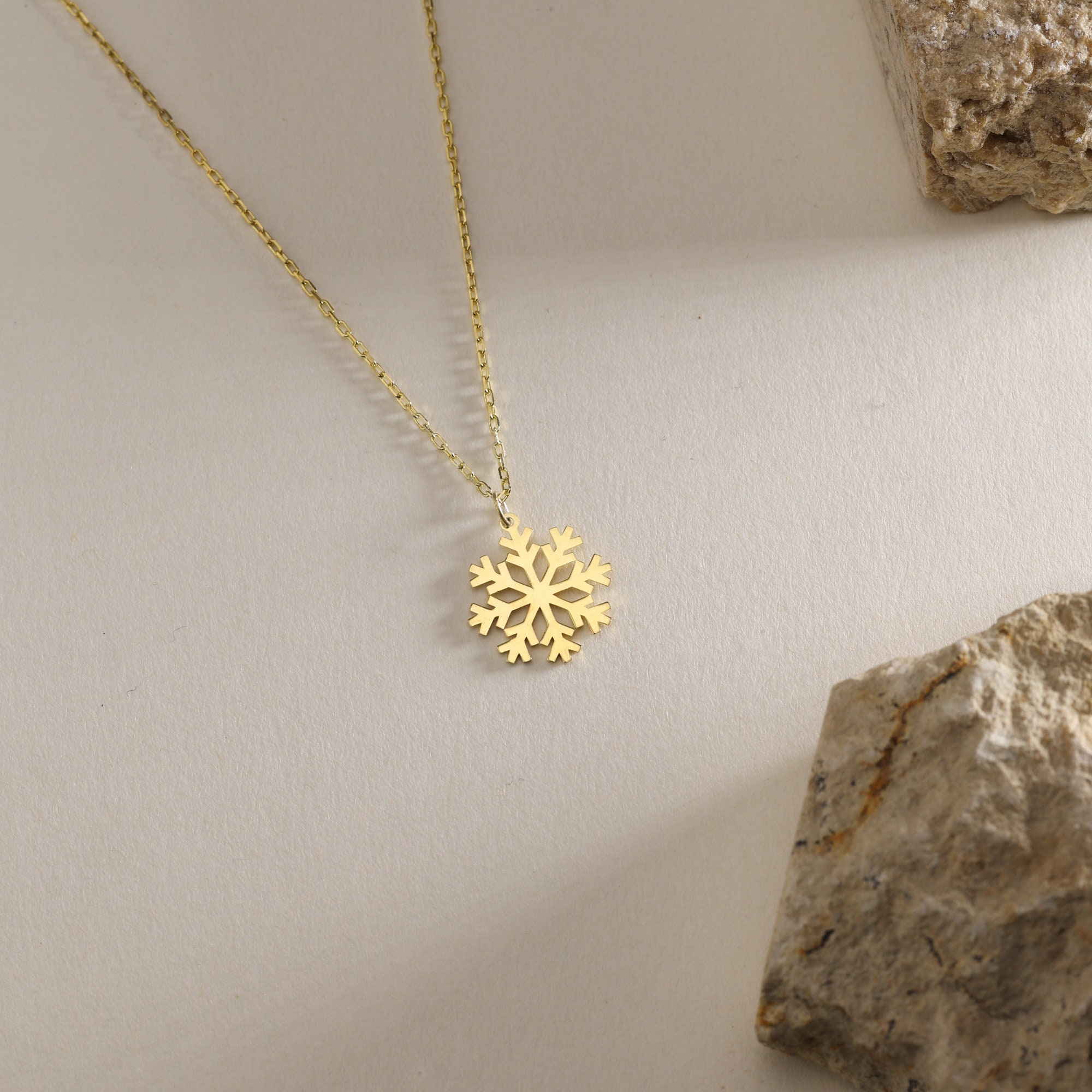 Dainty Snowflake Pendant, 14K Gold Snowflake Necklace, Winter Jewelry ...