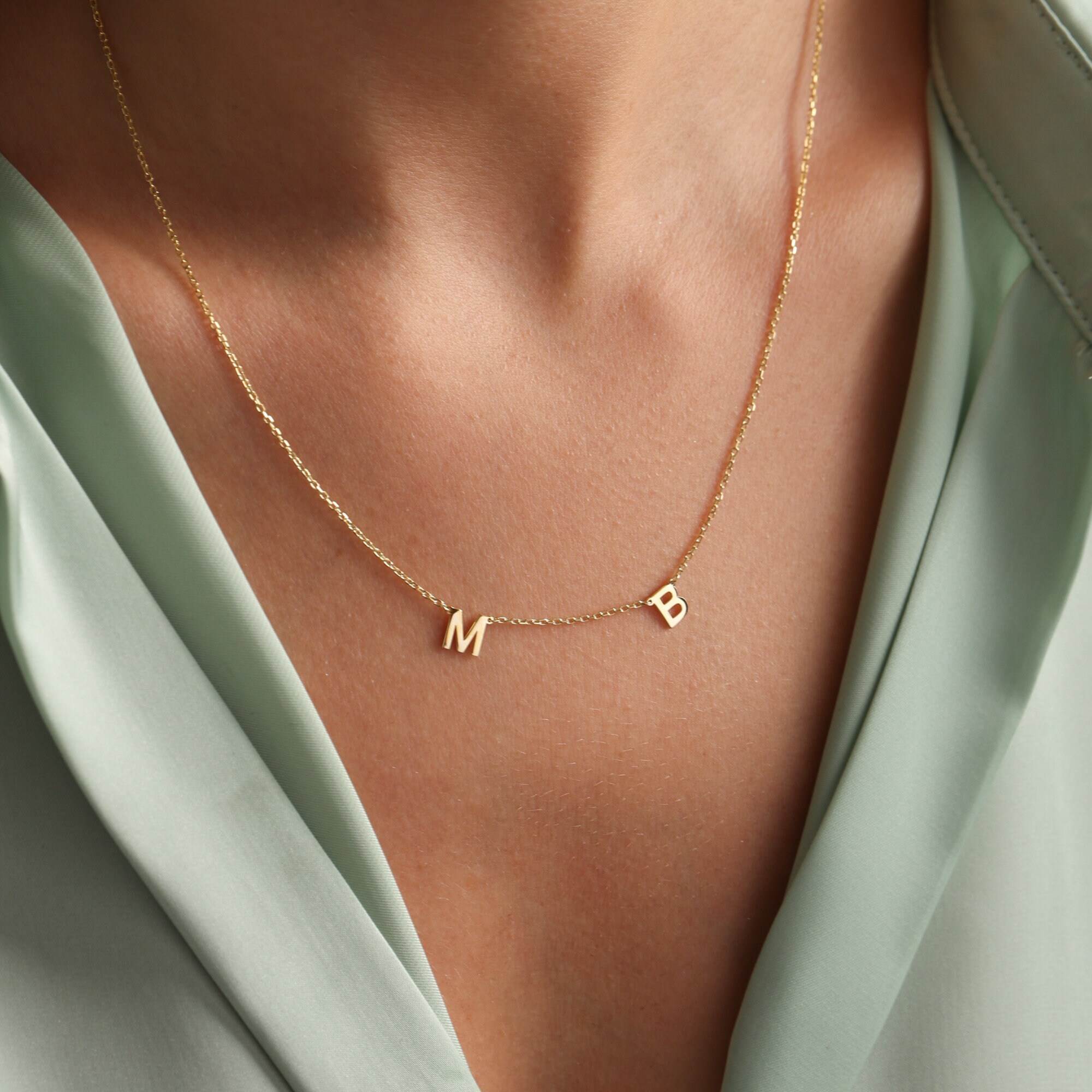 Personalized 14K Solid Gold Initial Necklace: Dainty Letter Pendant ...