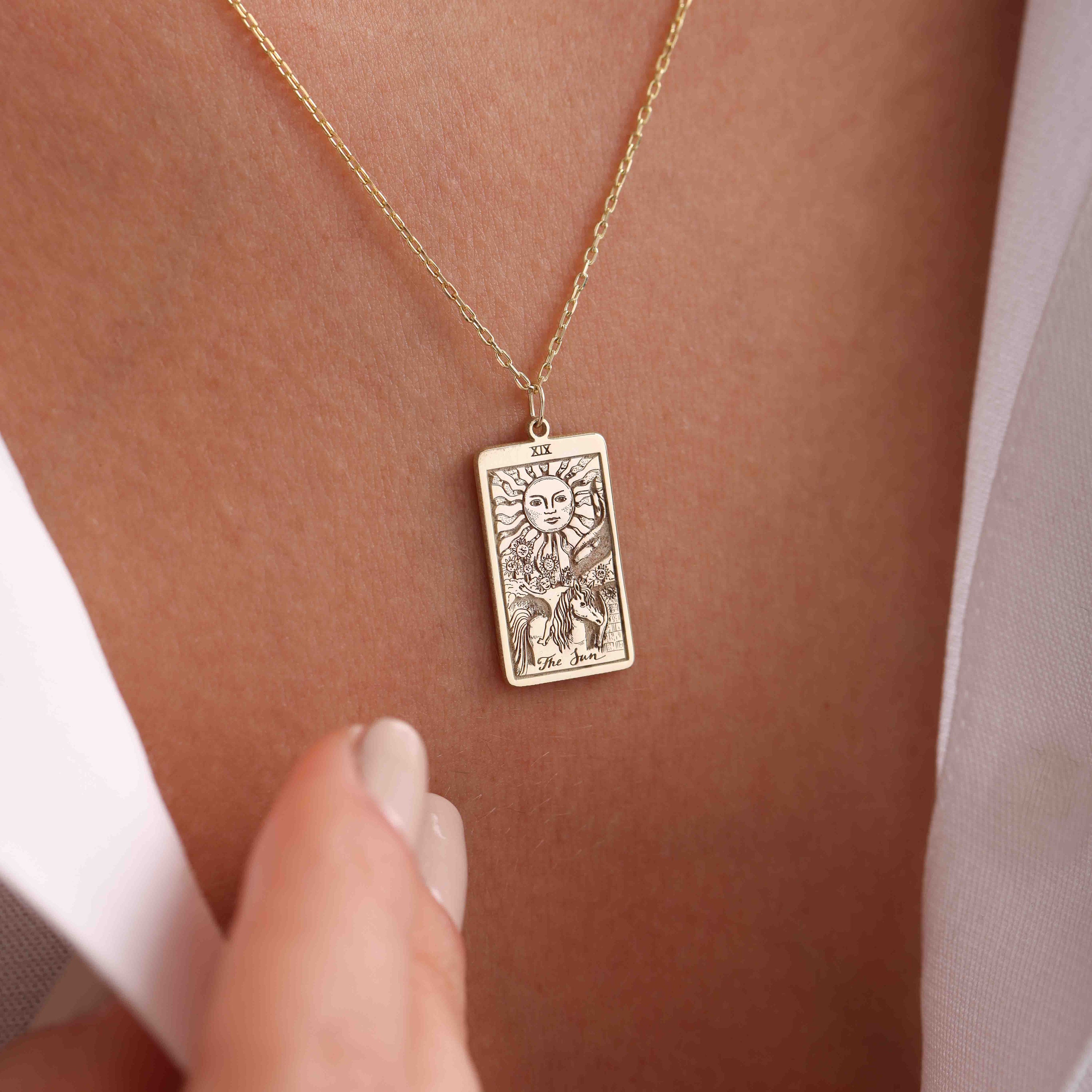 Gold Tarot Card Necklace, Sterling Silver Tarot Necklace, Spiritual ...