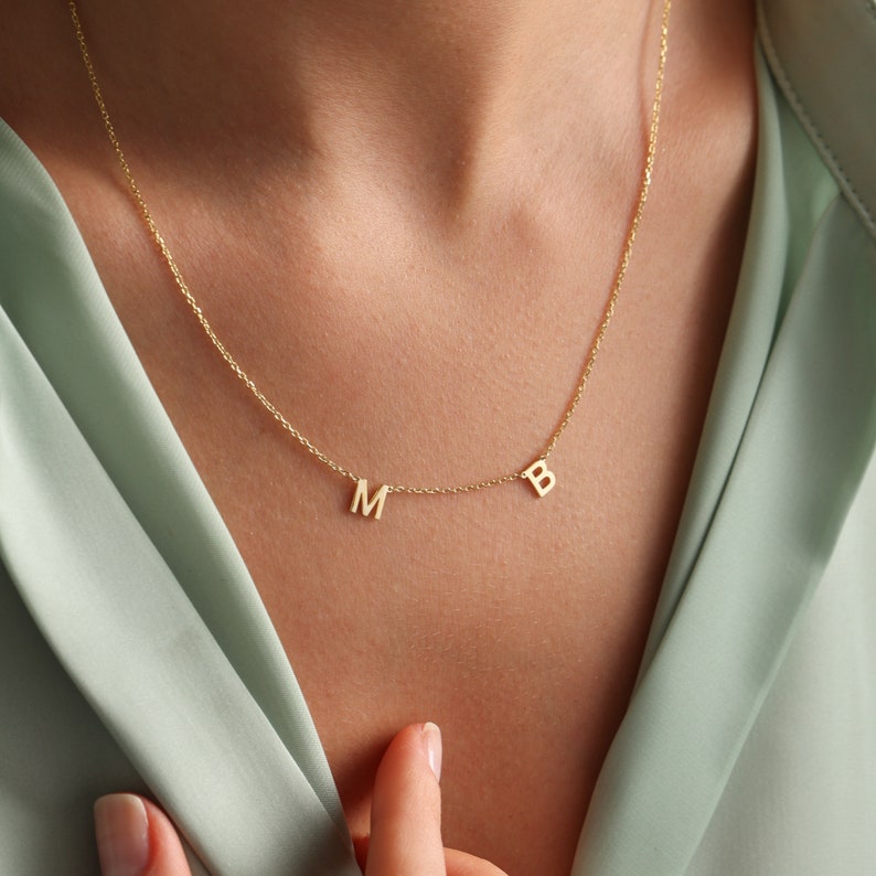 Personalized 14K Solid Gold Initial Necklace: Dainty Letter Pendant ...