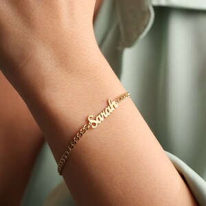 Personalized 14K Gold Name Chain Bracelet, Block Name Bracelet, Custom ...